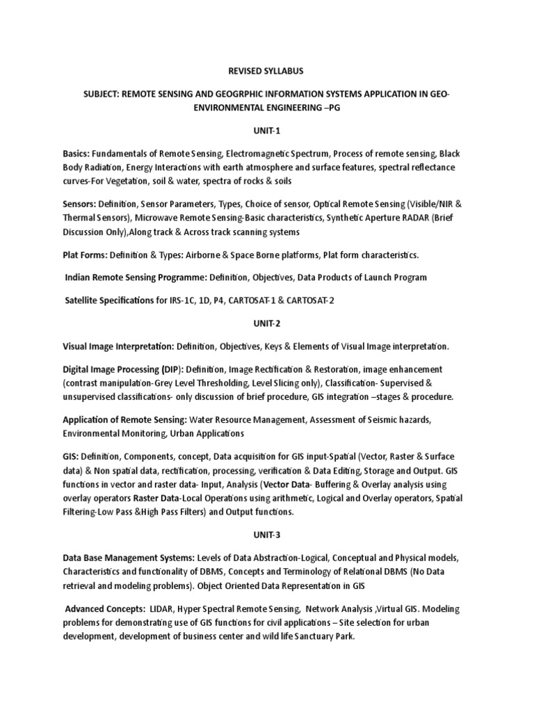 Revised Syllabus For Gis | PDF | Remote Sensing | Geographic ...