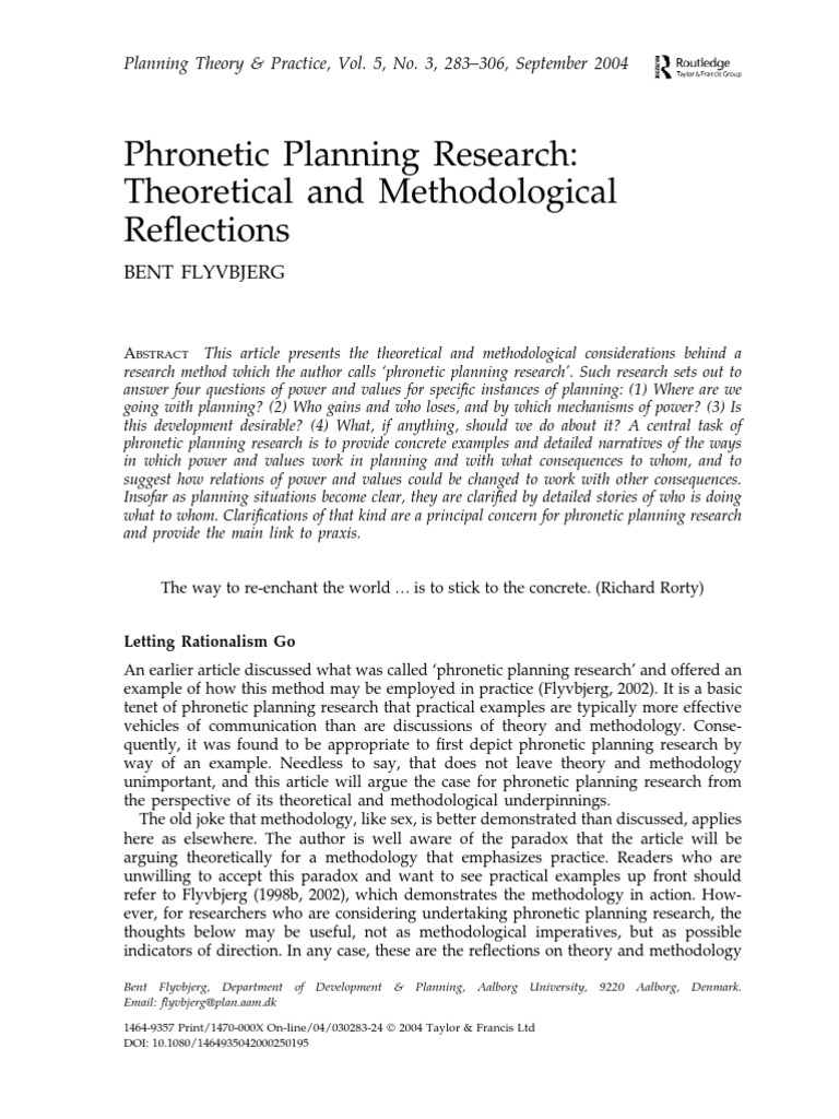 Phronetic Planning Research: Theoretical and Methodological Reflections ...
