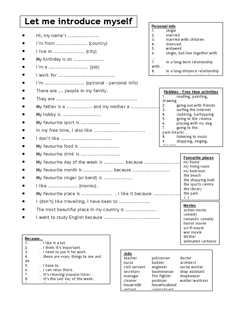 Let Me Introduce Myself For Adults Fun Activities Games 17063 | PDF ...
