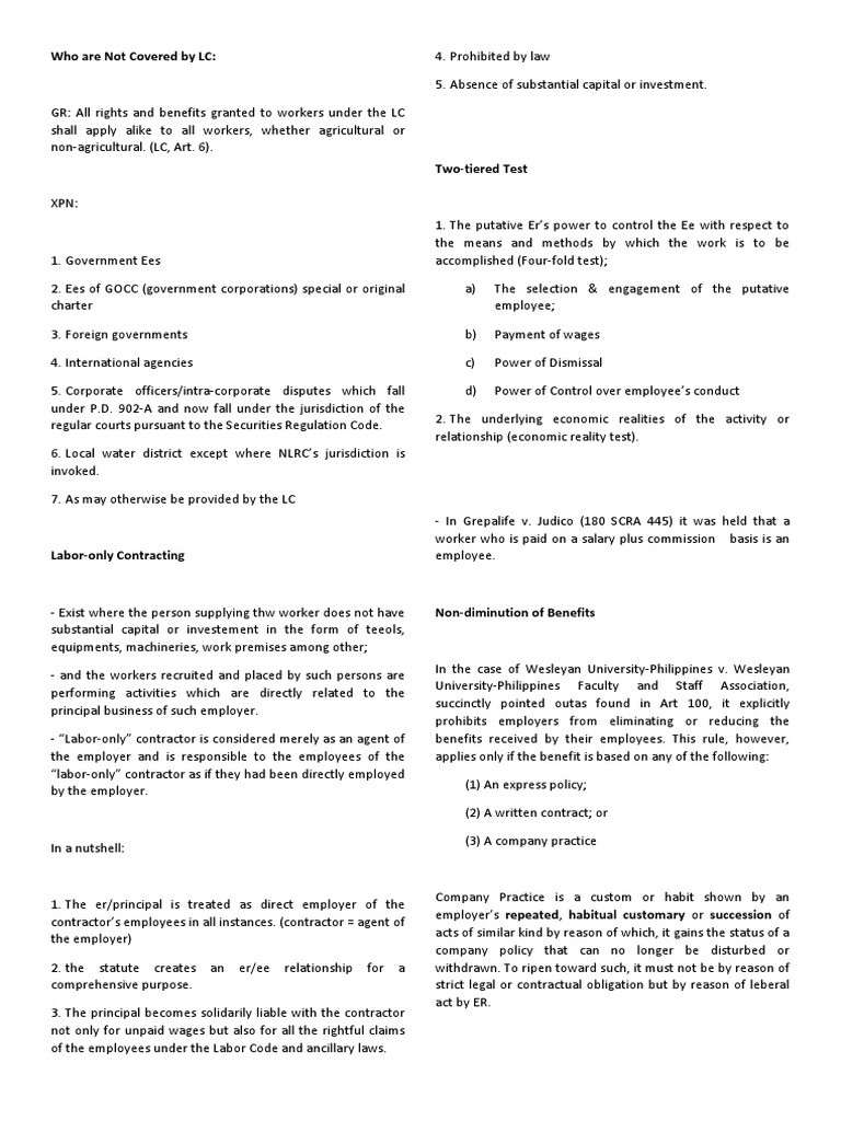 Who Are Not Covered by LC | PDF | Disability | Employment