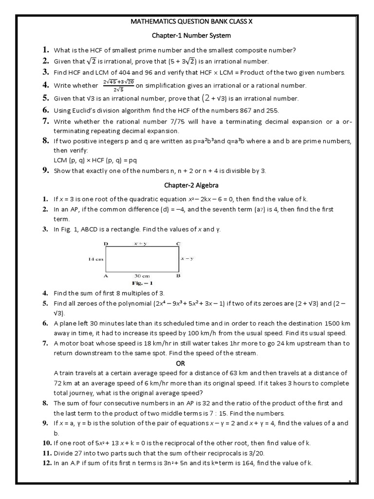 Math Question Bank Class X | PDF | Circle | Numbers