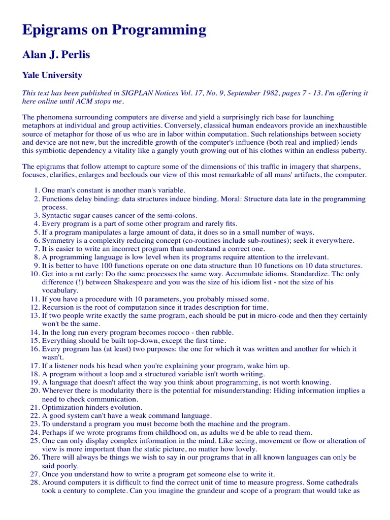 Epigrams On Programming | PDF | Programming Language | Computer Programming