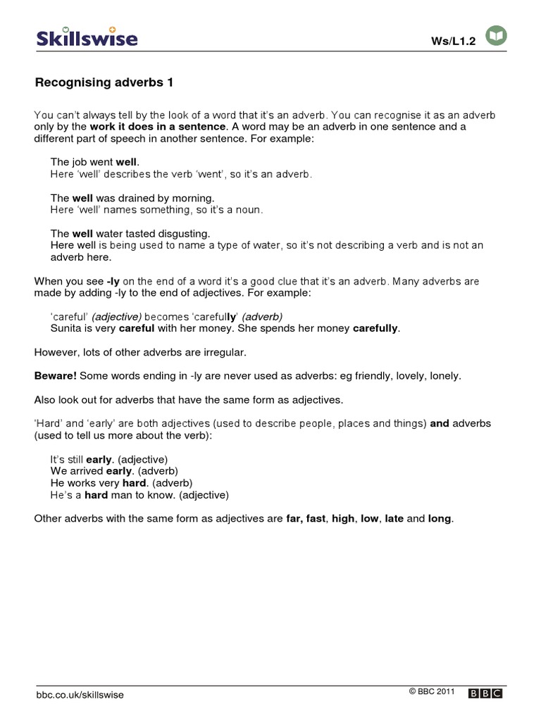 Recognising Adverbs in Sentences | PDF | Language Arts & Discipline