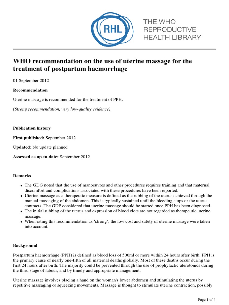 RHL - WHO Recommendation On The Use of Uterine Massage For The ...