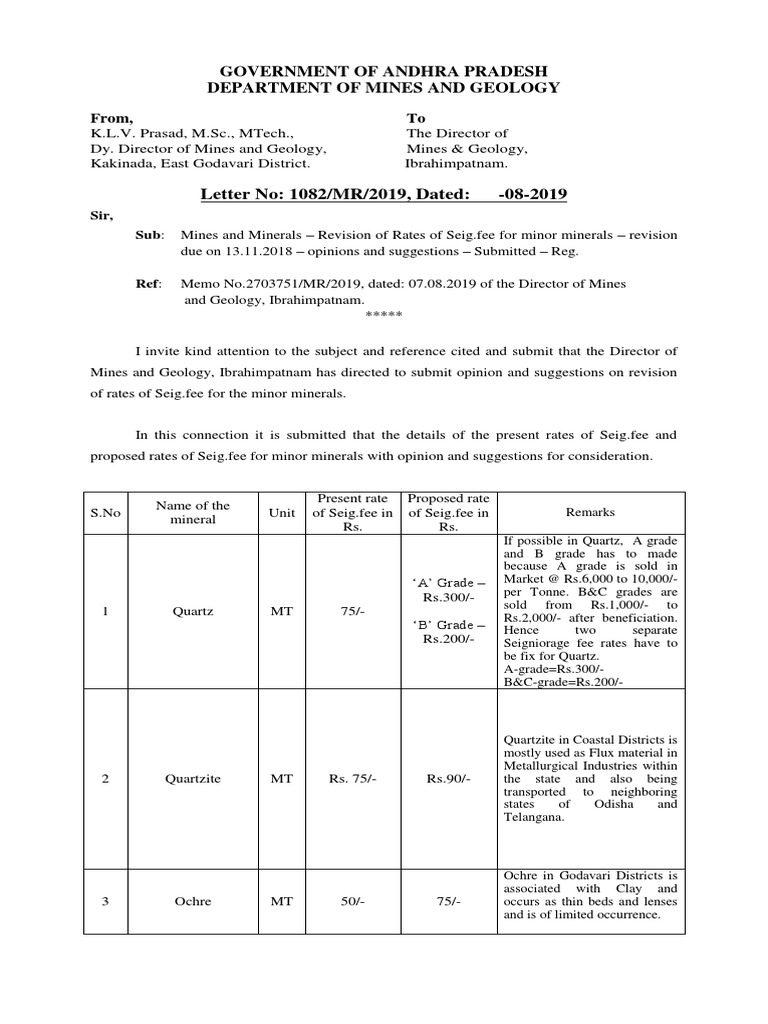 Letter No: 1082/MR/2019, Dated: - 08-2019: Government of Andhra Pradesh ...