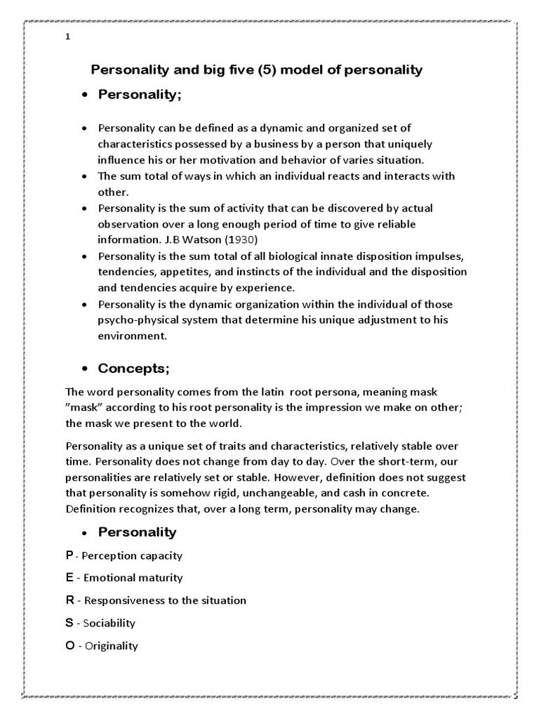 Personality and Big Five | PDF | Personality Psychology | Extraversion ...