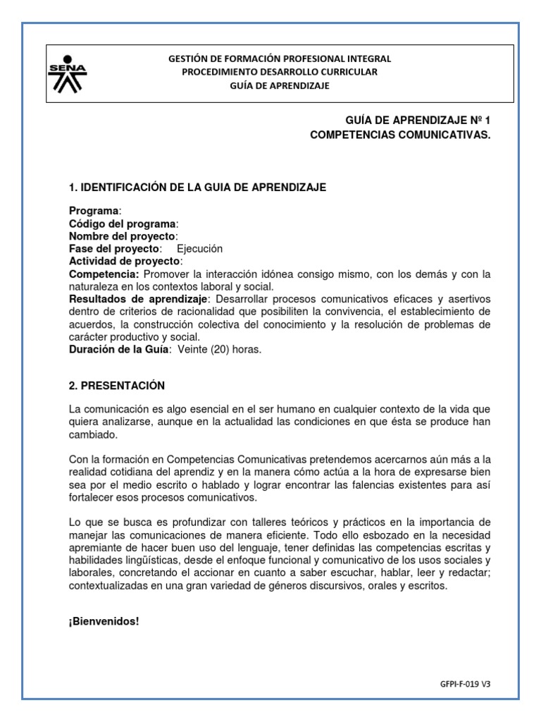 Guia de Aprendizaje 01 | PDF | Aprendizaje | Comunicación