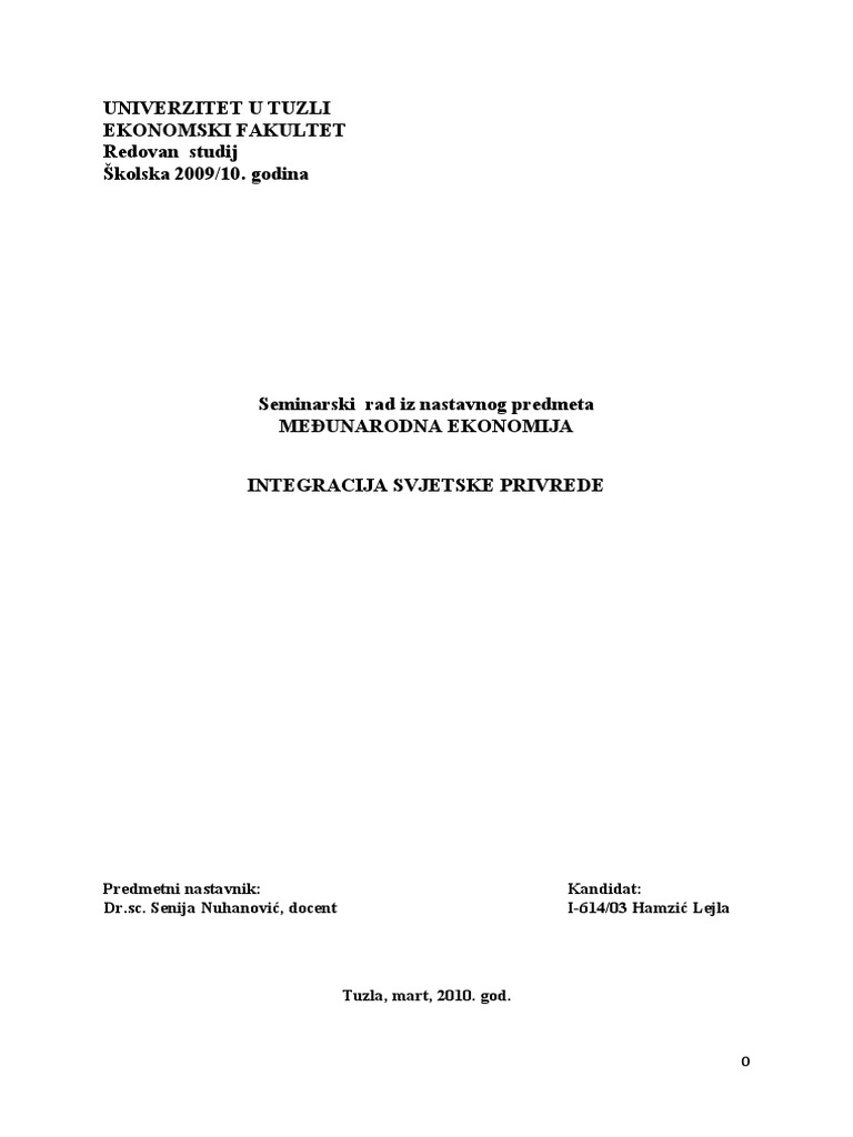 Integracija Svjetske Privrede | PDF