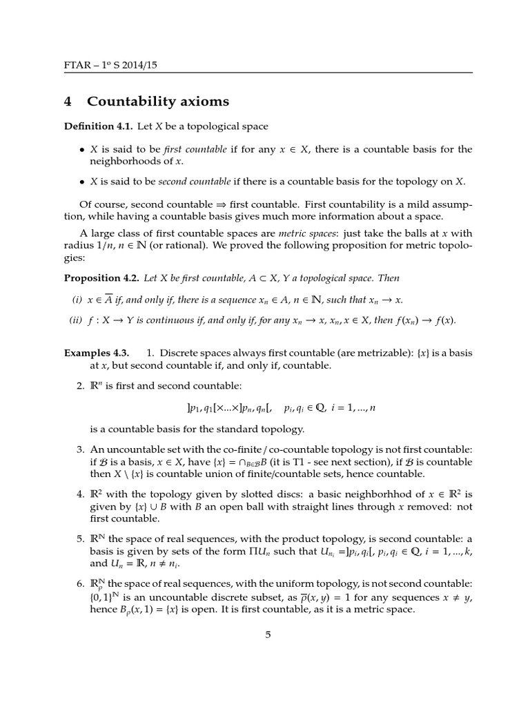 Countability axioms and separation properties in topological spaces | PDF | Compact Space ...
