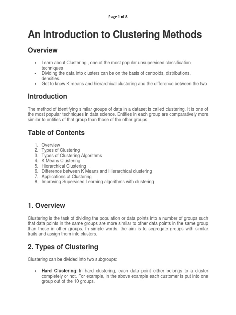 An Introduction To Clustering Methods | PDF | Cluster Analysis | Machine Learning