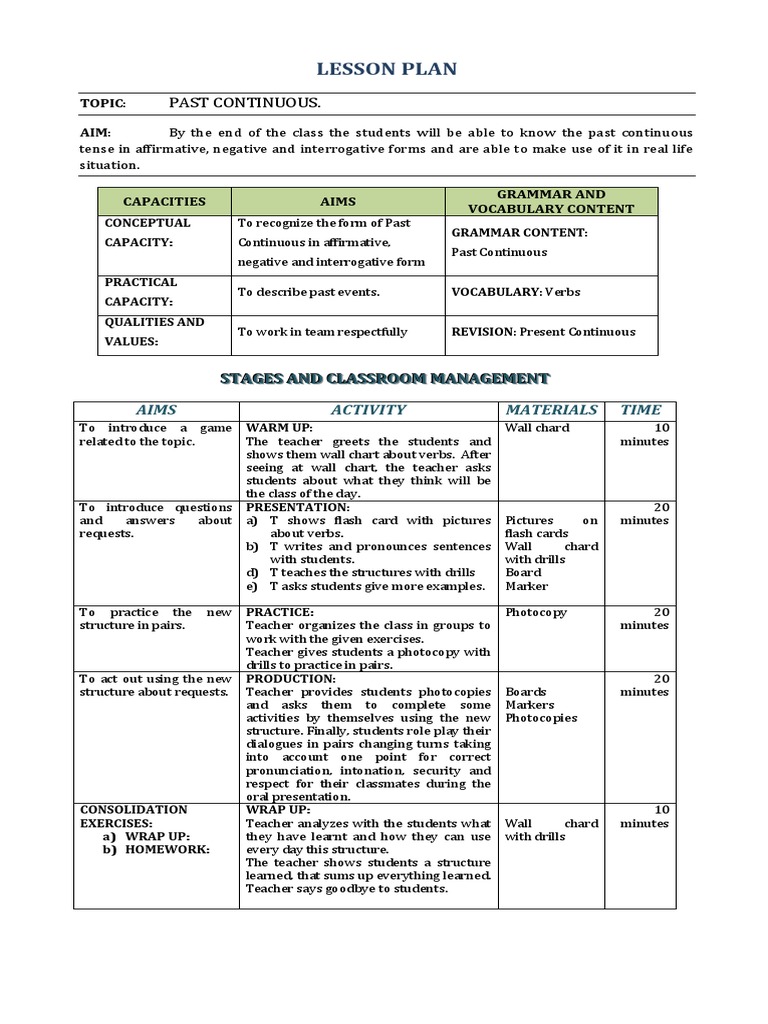 Past Continuous Lesson Plan | PDF | Linguistics | Human Communication