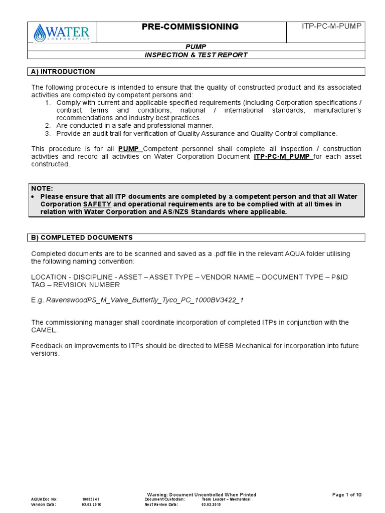 Pump Pre-Commissioning Inspection Guide | PDF | Valve | Verification ...