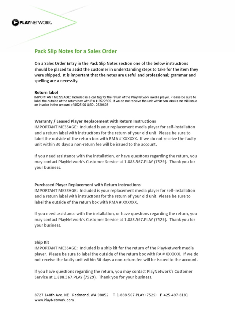 Pack Slip Notes For A Sales Order: Return Label | PDF | Software ...