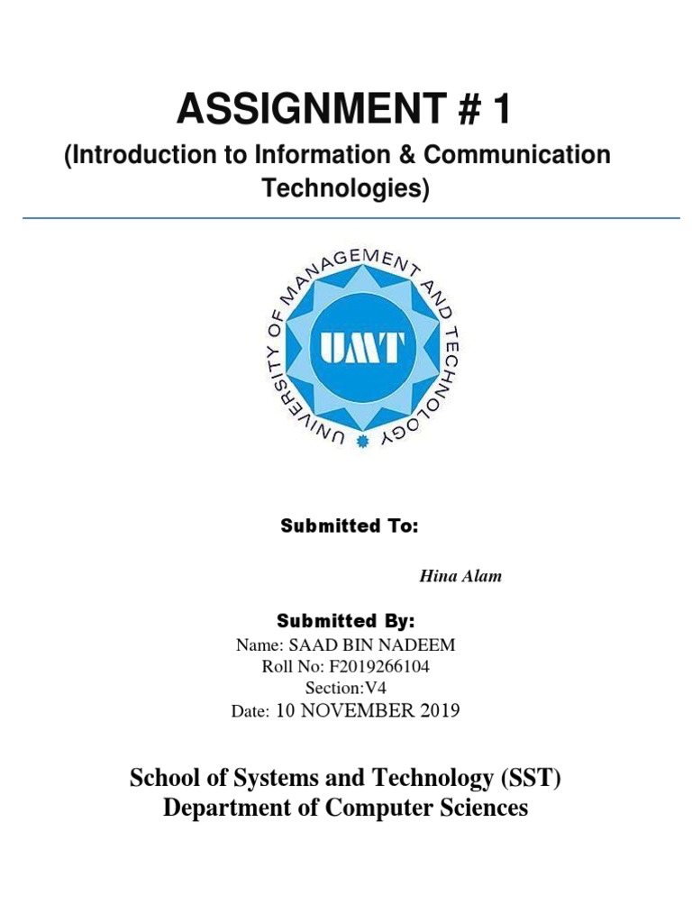 Assignment # 1: (Introduction To Information & Communication ...