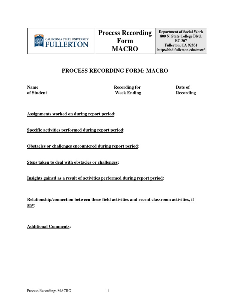 Process Recording Form: Macro | PDF