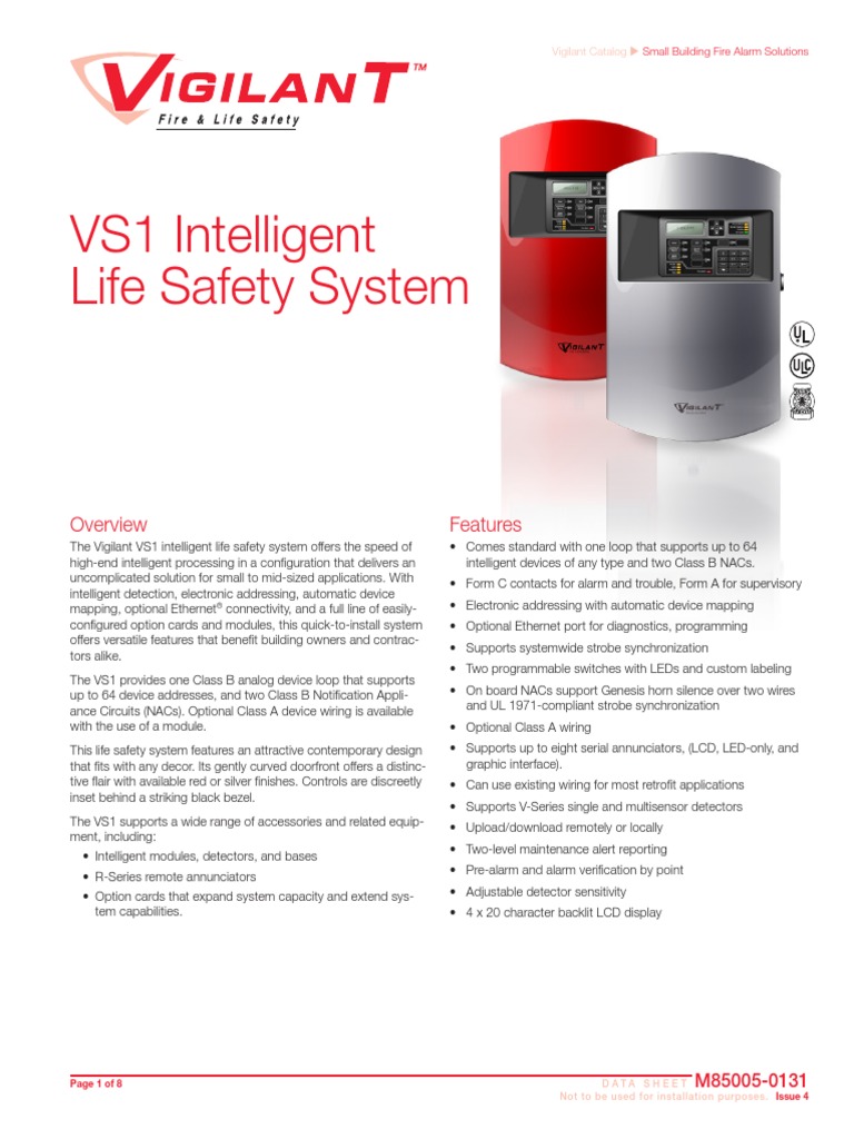 VIGILANT VS1 64 Fire Alarm Control Panel | PDF | Amplifier | Relay