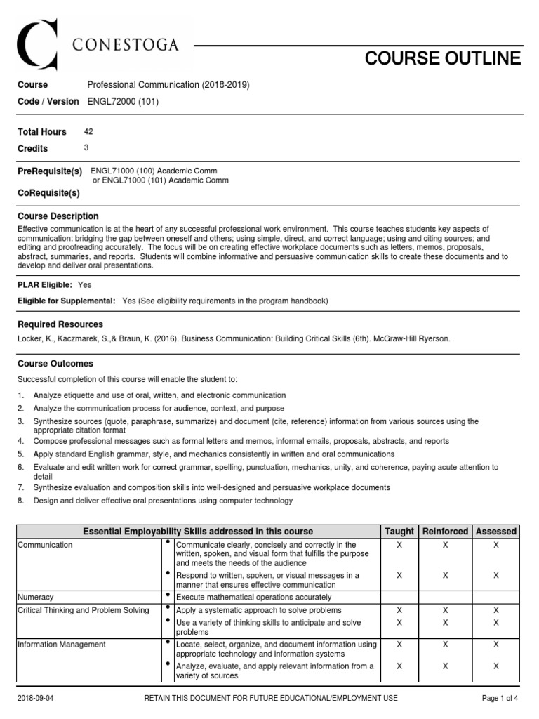 Professional Communications - Course Outline | PDF | Communication ...