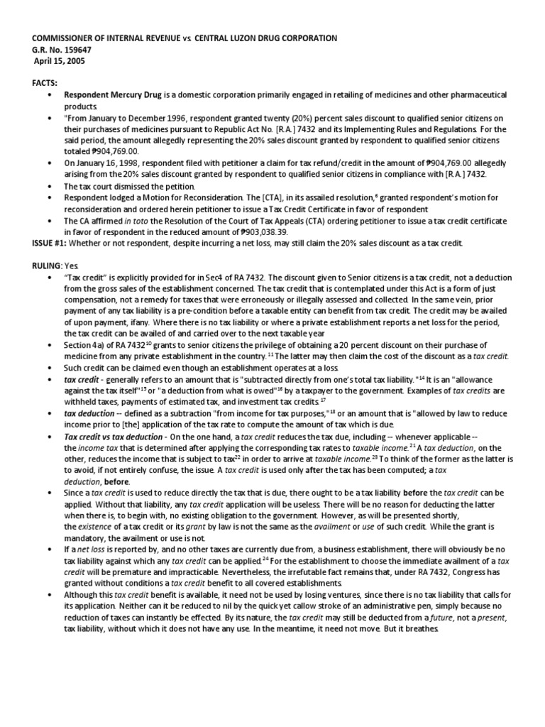 CIR Vs Mercury Drug | PDF | Income Tax | Tax Deduction
