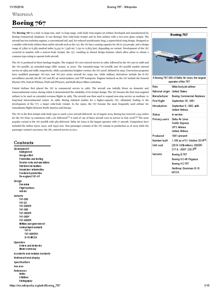 Boeing 767 - Wikipedia | PDF | Aviation | Aircraft