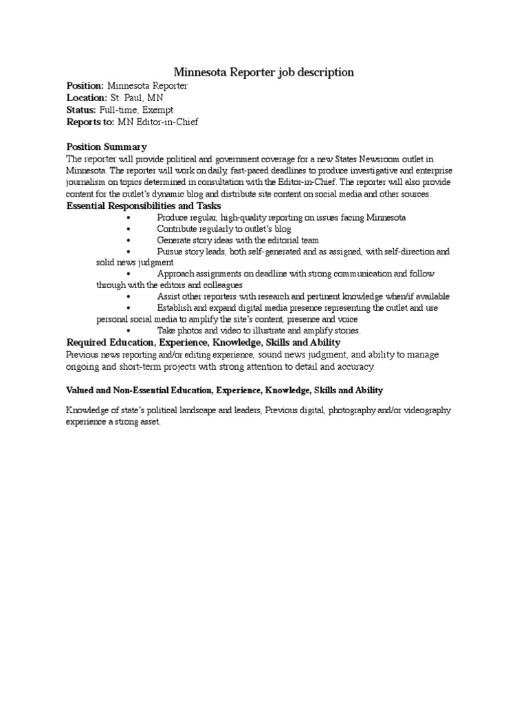 Minnesota Reporter Job Description | PDF | Career & Growth | Social Science