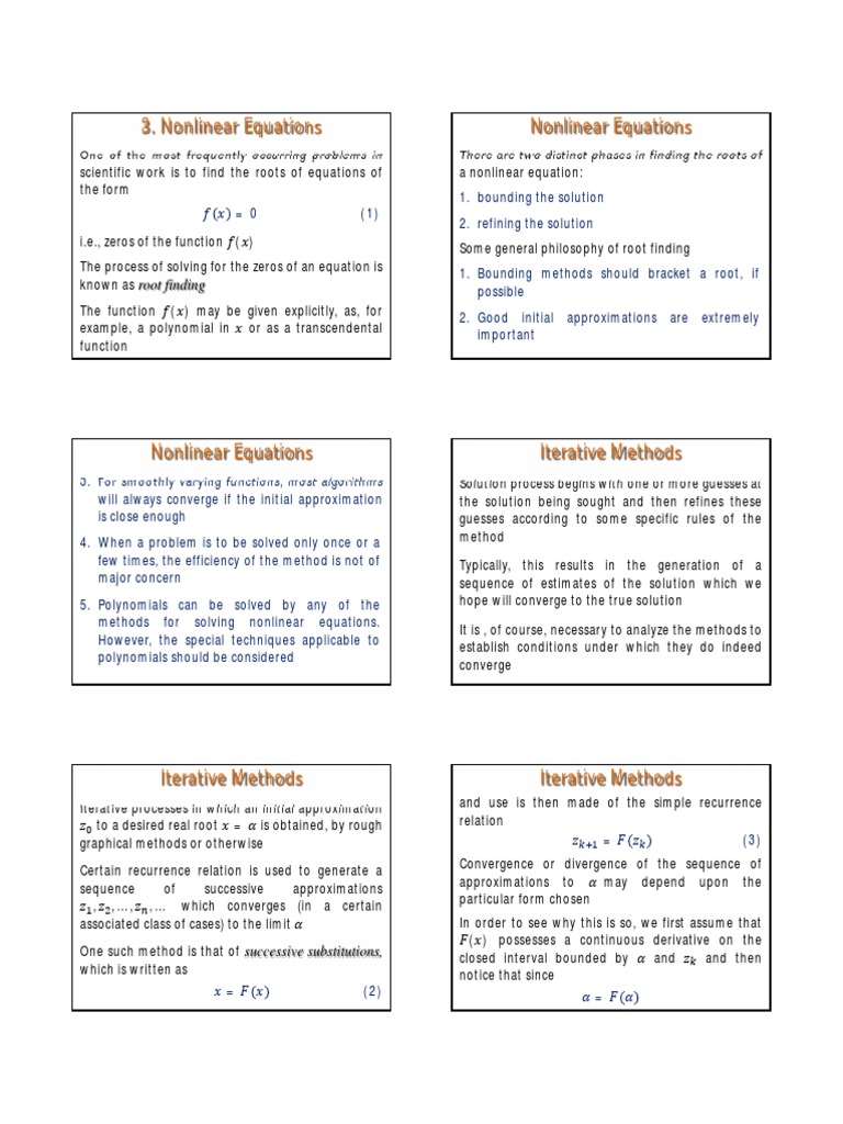 Nonlinear Equations Root Finding Methods Pdf Recurrence Relation Zero Of A Function