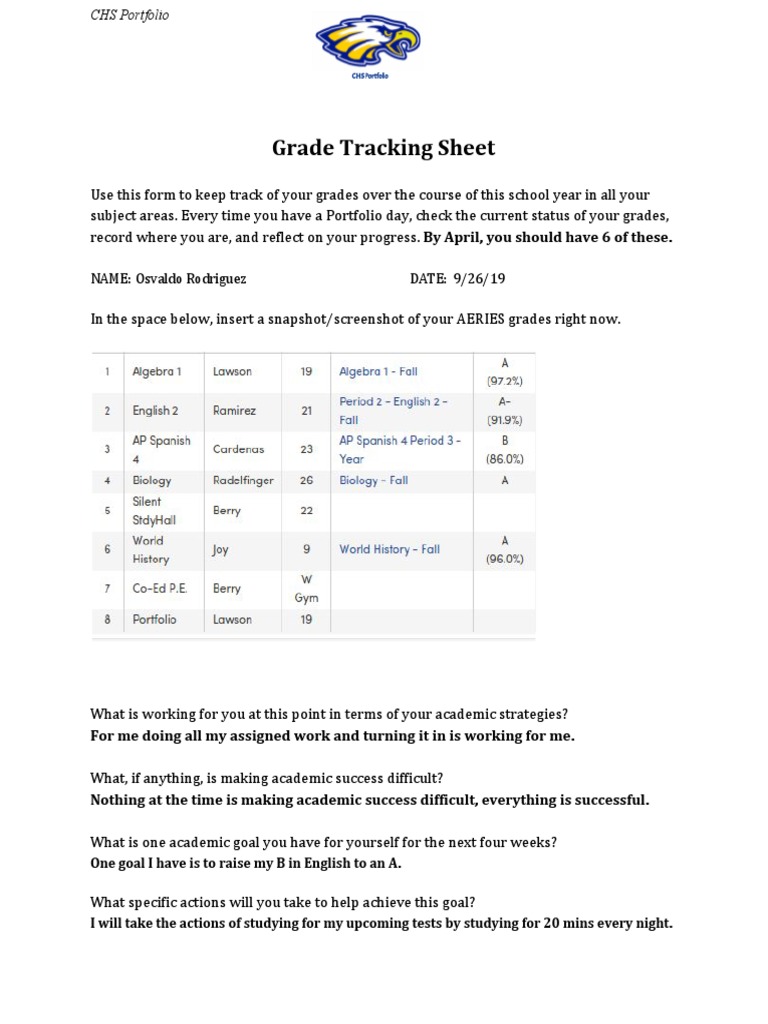 Grade Tracking Sheet 1 | PDF