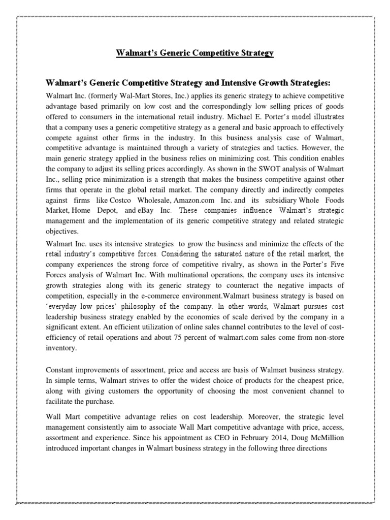 Walmart's Generic Competitive Strategy Walmart's Generic Competitive ...
