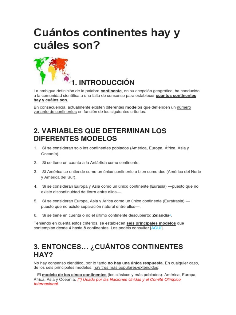 Cuántos Continentes Hay y Cuáles Son | PDF | Continente | Astronomía