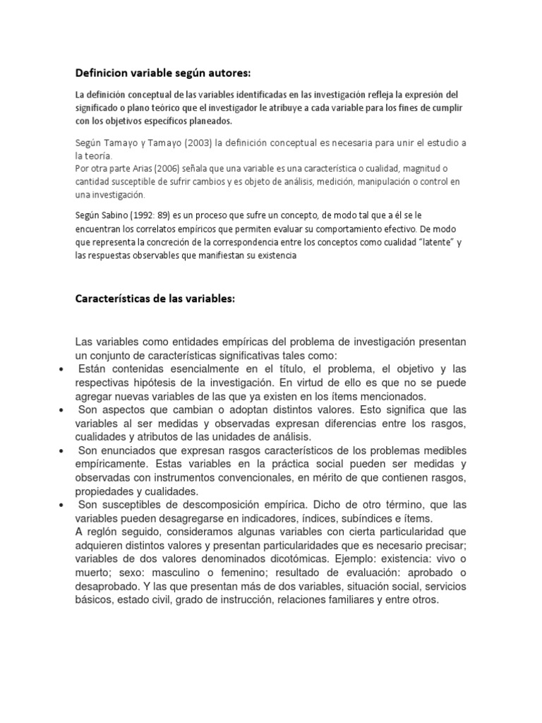Definición y clasificación de variables | PDF | Variables dependientes ...