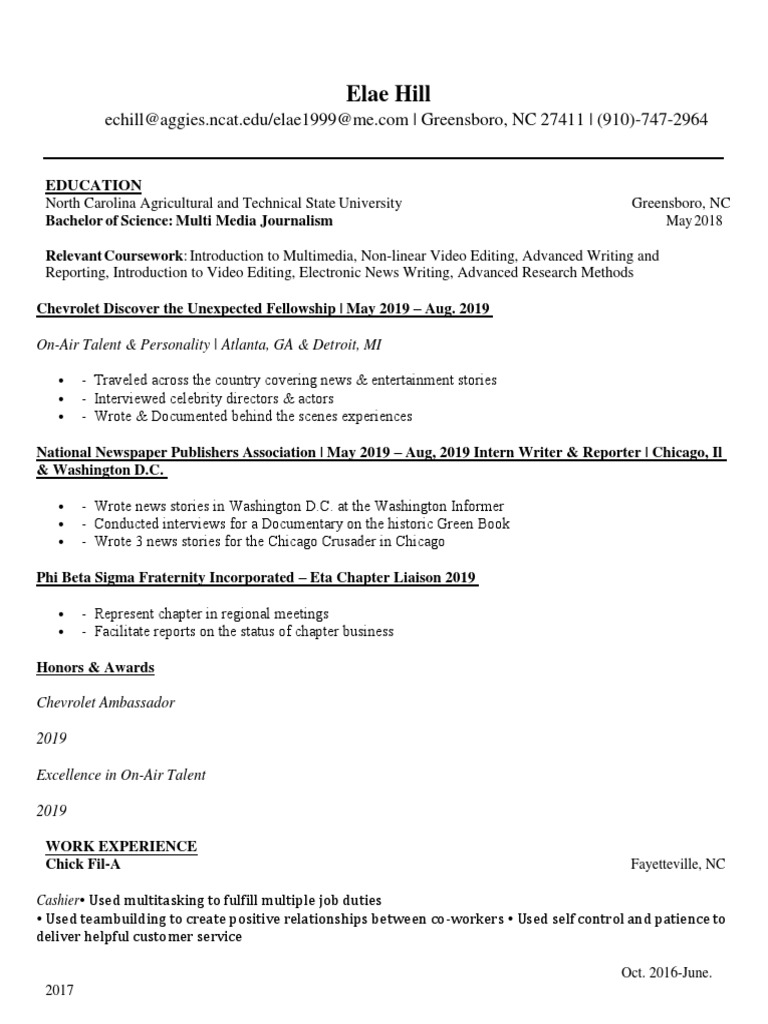 Multimedia Journalism Graduate Resume | PDF