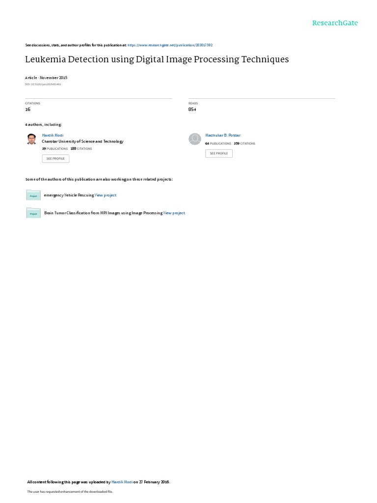 Leukemia Detection Using Digital Image Processing | PDF | Image Segmentation | Area