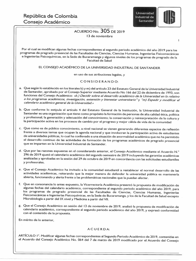 Calendario Académico de La UIS | PDF