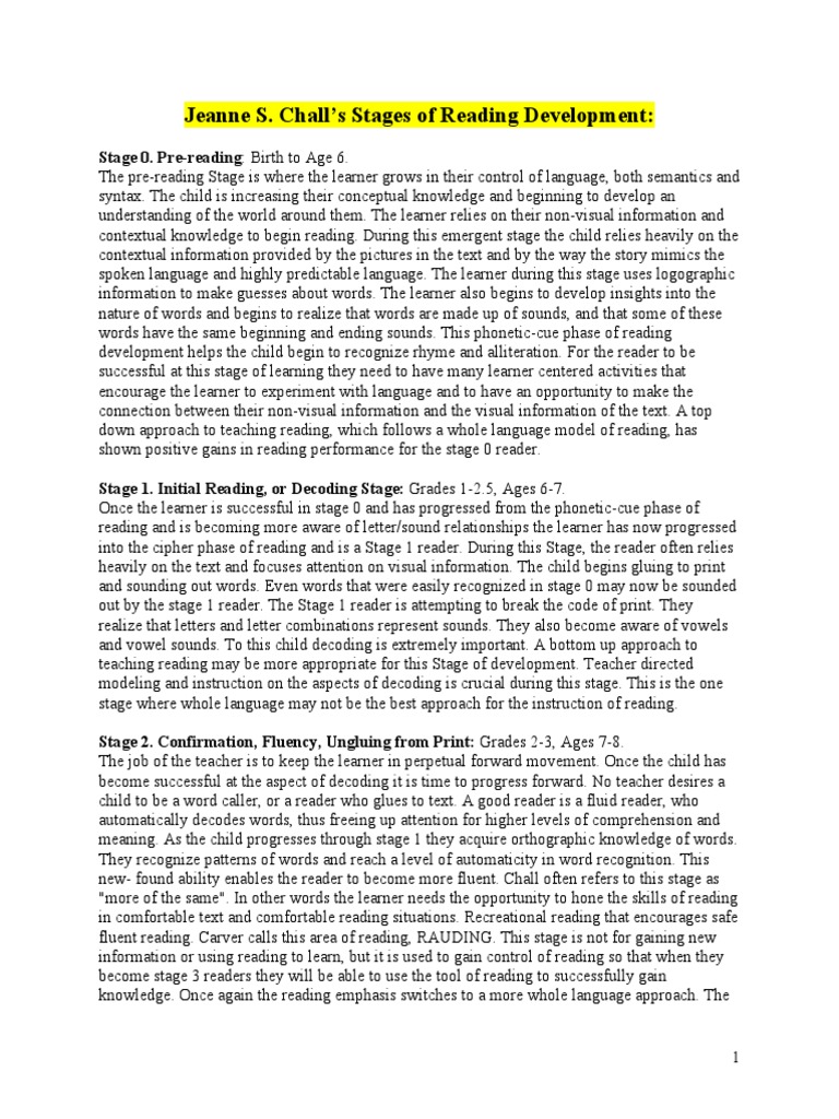 Chall Gunning Stages of Reading Development | PDF | Learning To Read ...