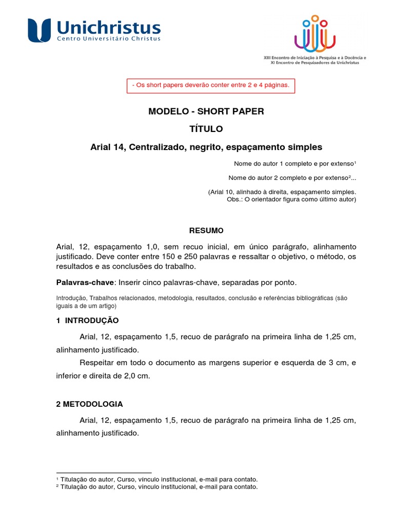Modelo de Short Paper ABNT | PDF