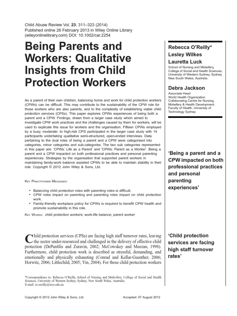 Being Parents and Workers: Qualitative Insights From Child Protection ...