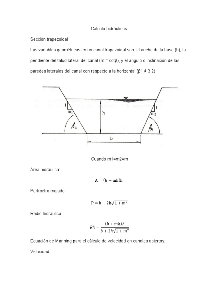 Cálculo de Canales Trapezoidales | PDF | Ingeniería mecánica ...