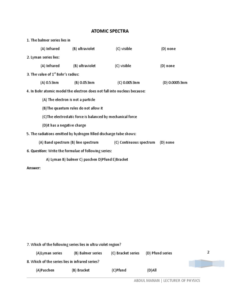 Atomic Spectra: Answer | PDF