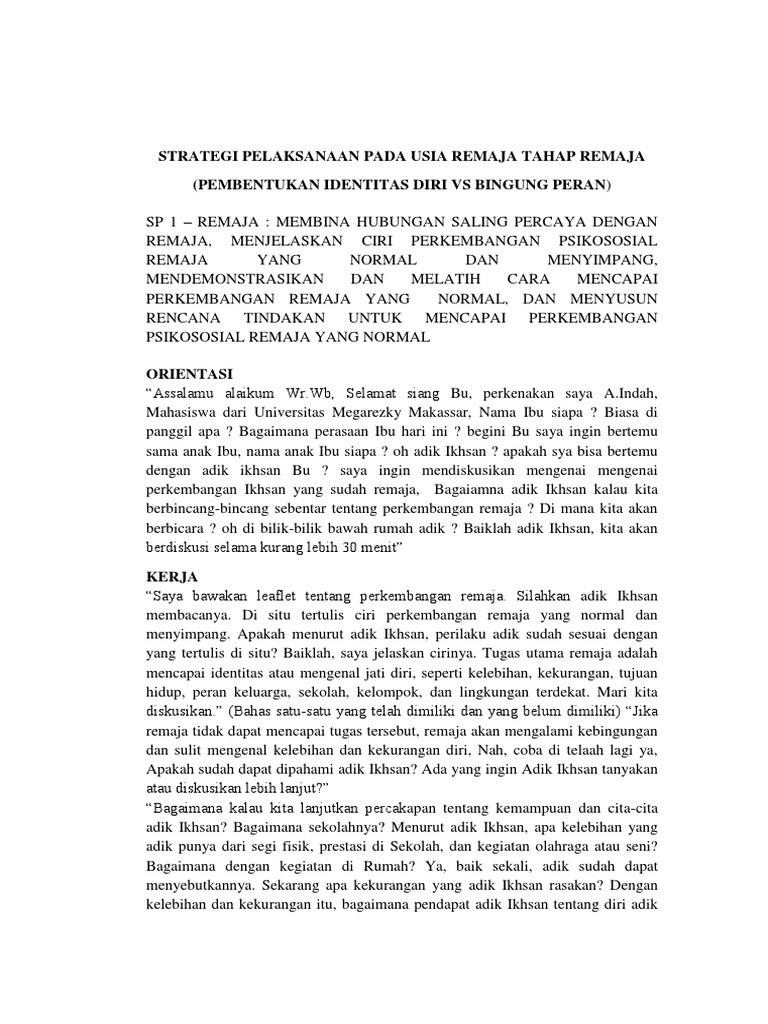 Strategi Pelaksanaan Pada Usia Remaja Tahap Remaja | PDF