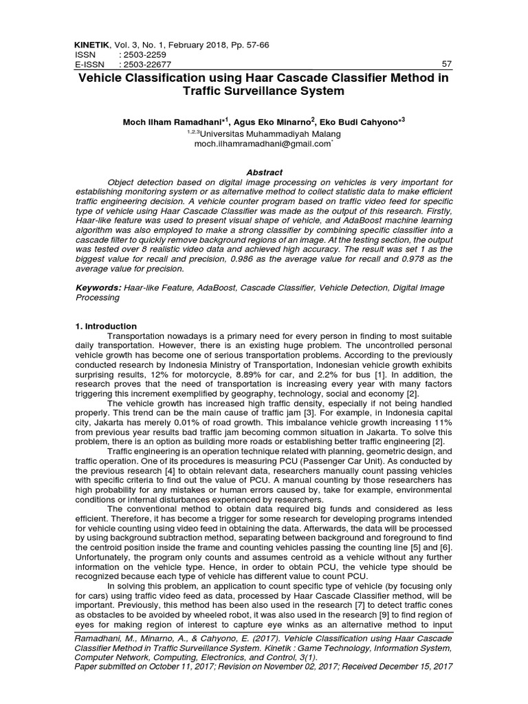 Vehicle Classification Using Haar Cascade Classifi Pdf