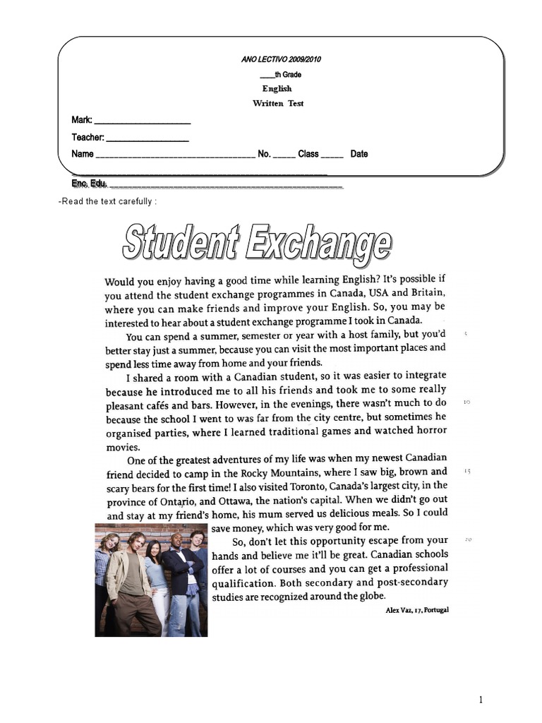Read The Text Carefully:: English Written Test | PDF | Cognition