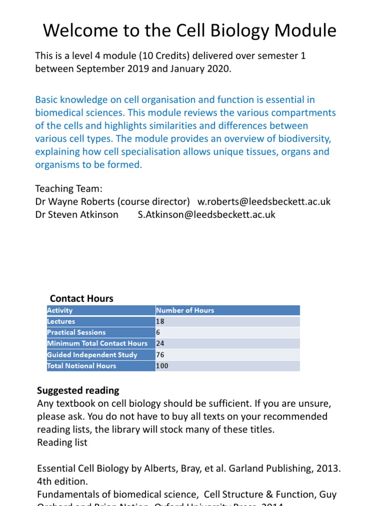 Welcome To The Cell Biology Module | PDF | Endoplasmic Reticulum ...