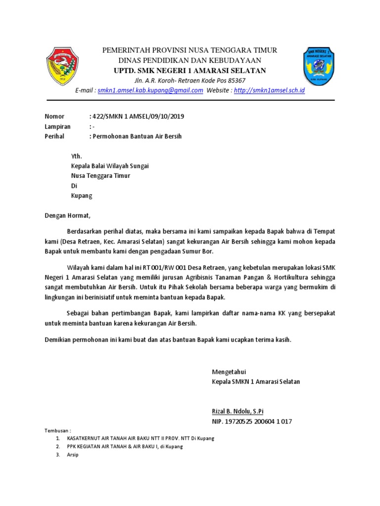 Contoh Surat Permohonan Bantuan Sumur Bor Dari Sekolah | PDF