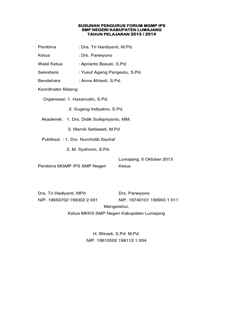 Susunan Pengurus MGMP IPS 2013-2014 | PDF