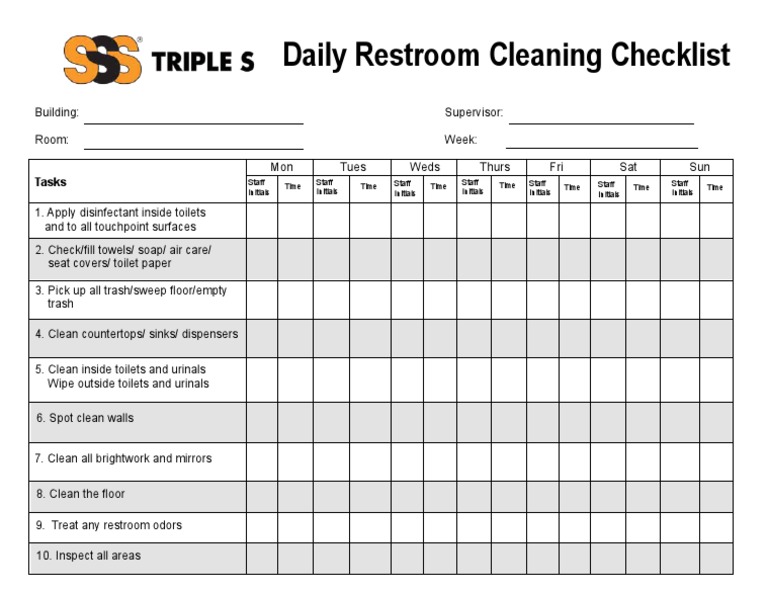 Daily Restroom Cleaning Checklist | PDF