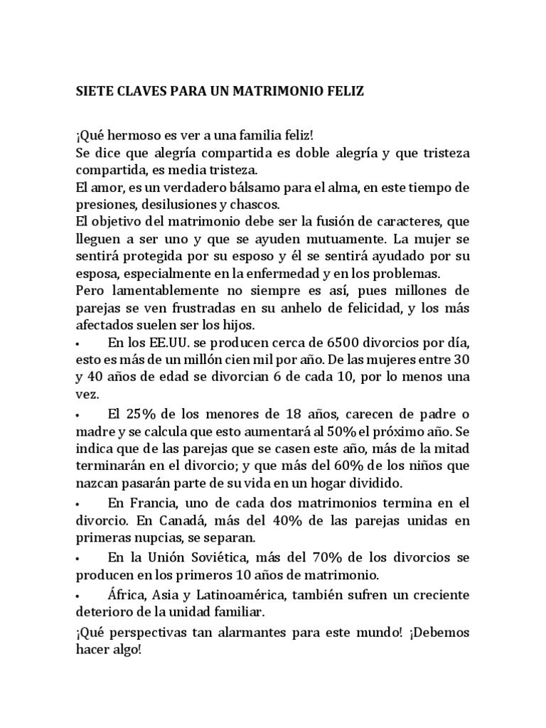 Siete Claves para Un Matrimonio Feliz | PDF | Matrimonio | Amor