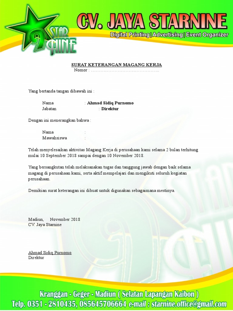 Surat Keterangan Magang Kerja | PDF