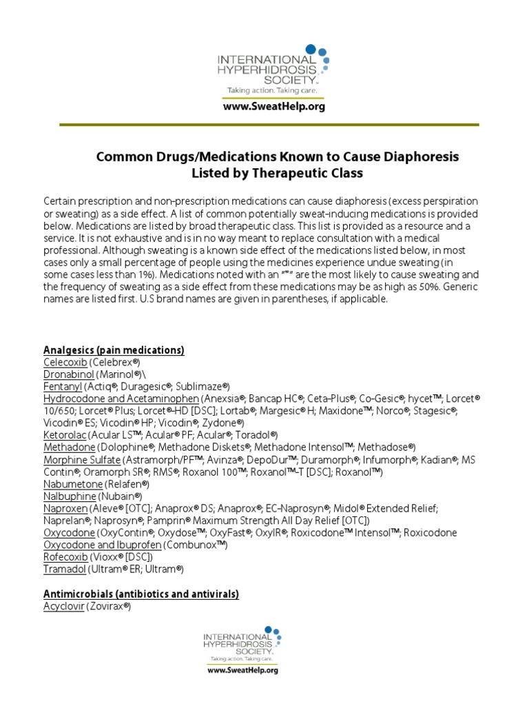 Over Sweat or Diaphoresis | PDF | Pharmaceutical Sciences | Drugs