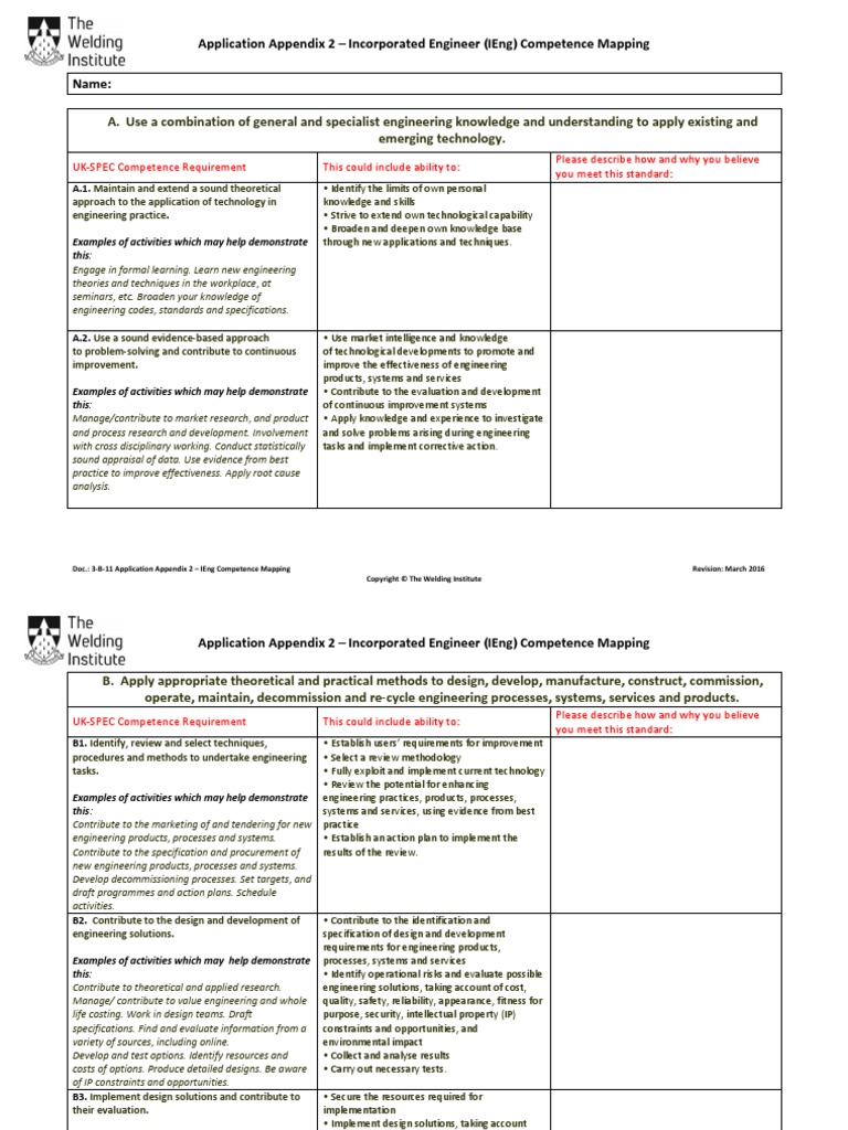 3.b.11 Application Appendix 2 - Ieng Competence Mapping | PDF | Risk ...