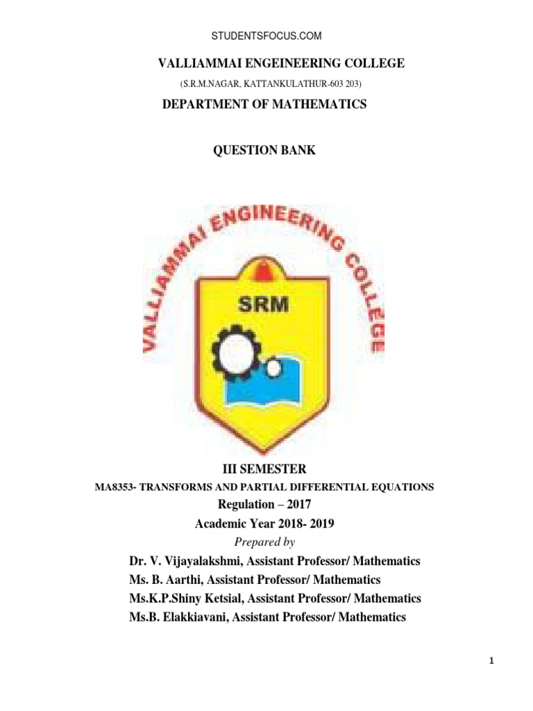 MA8353-Transforms and Partial Differential Equations | PDF | Fourier Series | Fourier Transform