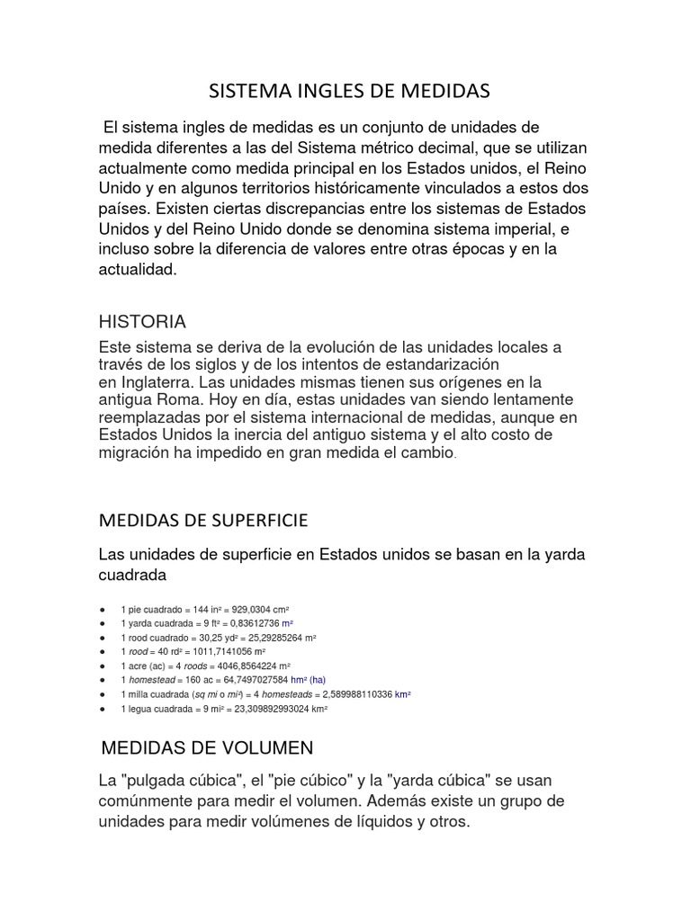 Sistema Inglés de Medidas | PDF | Unidades de medida | Cantidades fisicas
